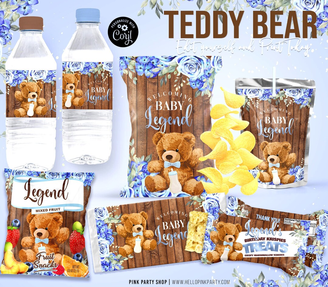 TEDDY BEAR Birthday Party Bundle Kit, Template Printable, Teddy Bear ...