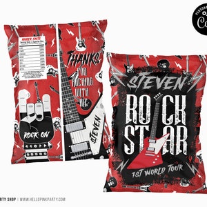 ROCK N ROLL Birthday Party Chip Bag, Template Printable, Rock Party ...