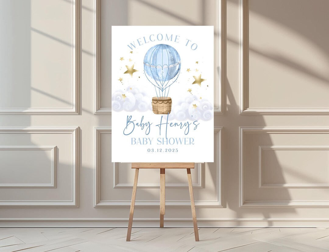 Hot Air Balloon Baby Shower Welcome Sign: Adventure Begins (editable ...