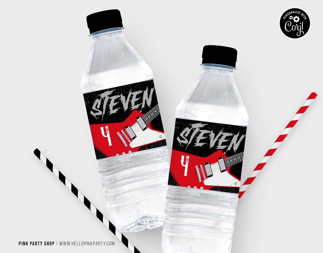 Editable Rock Star Birthday Party Water Labels, Born to Rock Party ...