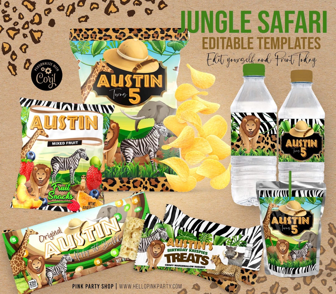 Safari Birthday Party Bundle: Editable Jungle Animals Template (digital ...