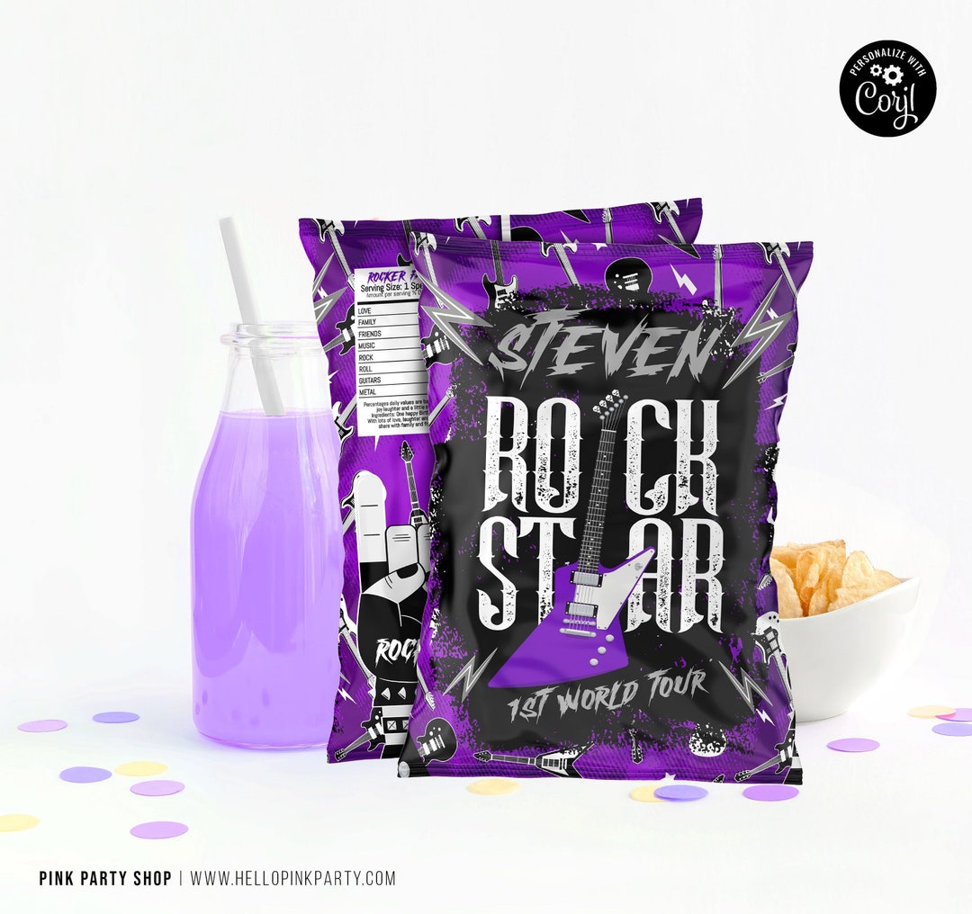 ROCK N ROLL Birthday Party Chip Bag, Template Printable, Rock Party ...