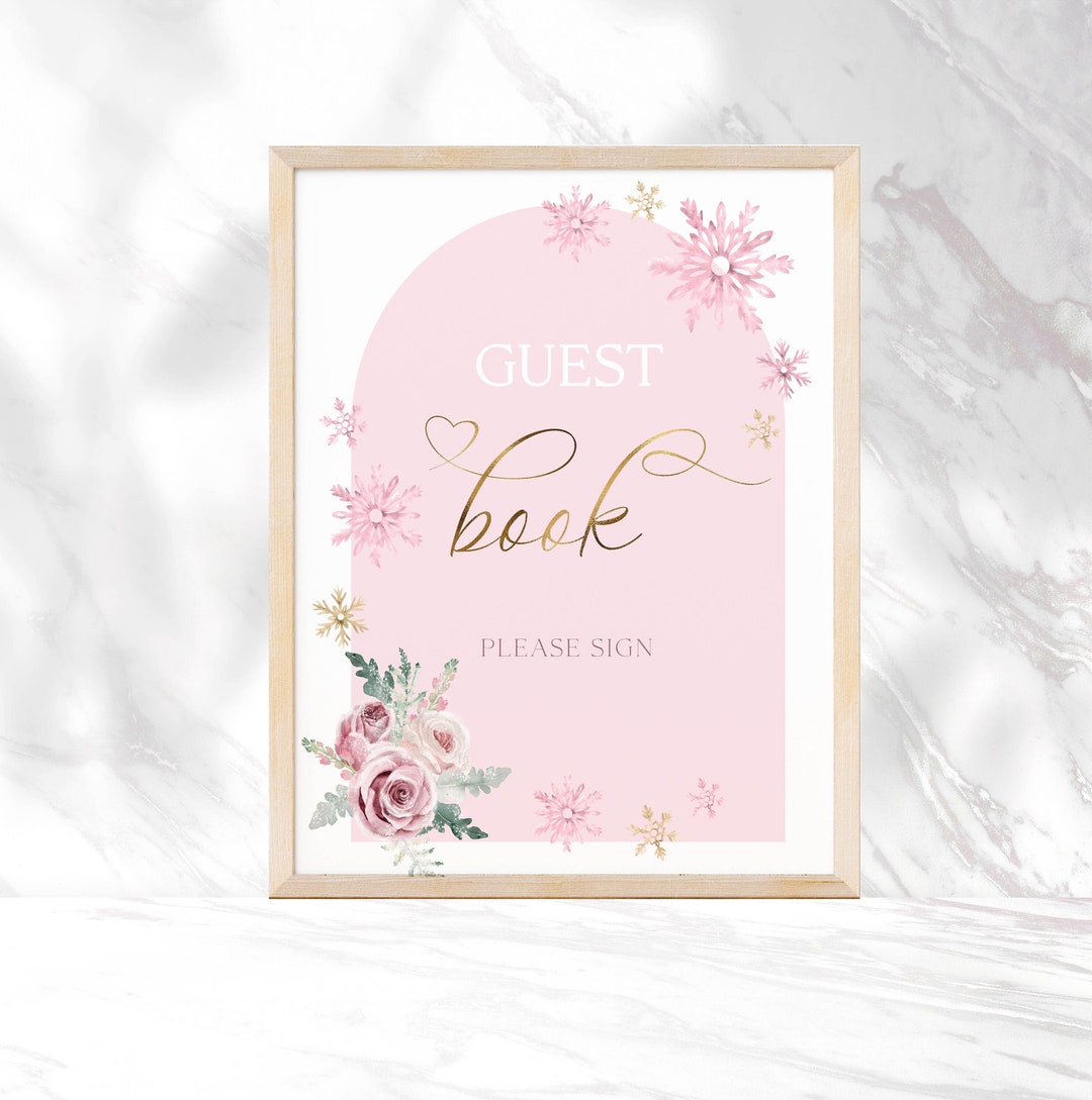 Pink Floral Snowflake Guest Book Sign: Winter Baby Shower Decor ...