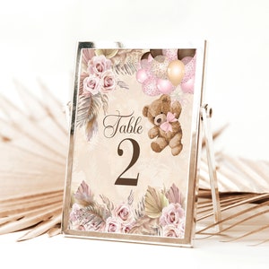 Editable Girl Teddy Bear Hot Air Balloon 5x7" Table Number Couple Baby ...