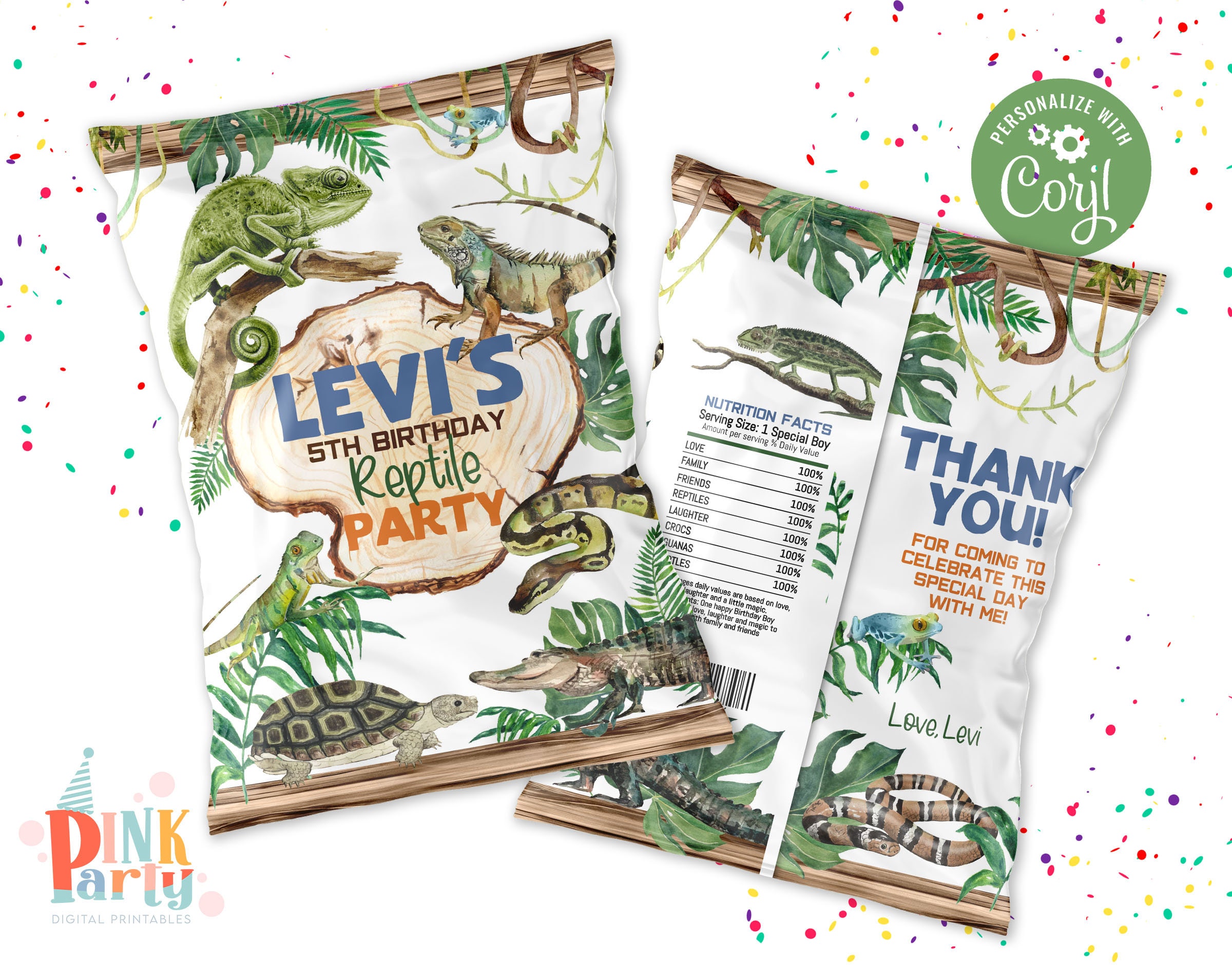 Reptile Birthday Chip Bag Template: Editable Party Favor (digital ...