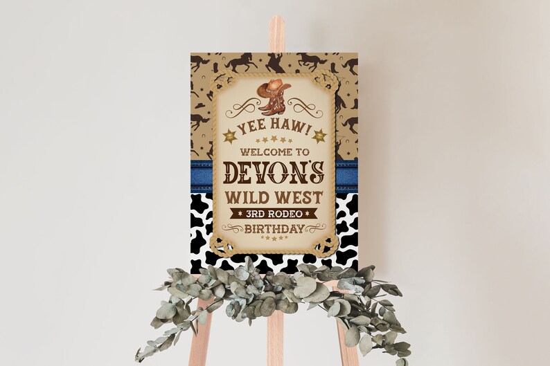 Cowboy Birthday Printable Welcome Sign Template Rodeo Western - Etsy
