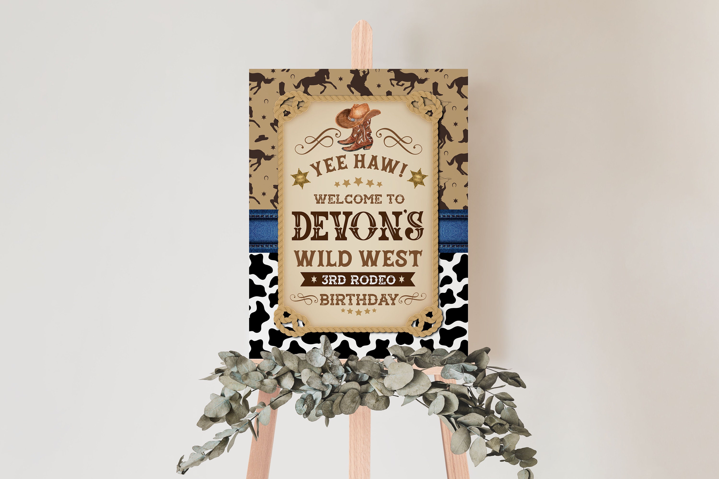 Cowboy Birthday Printable Welcome Sign Template Rodeo Western - Etsy