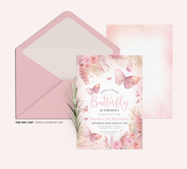 Butterflies Birthday Invitation Template Printable Fluttering - Etsy