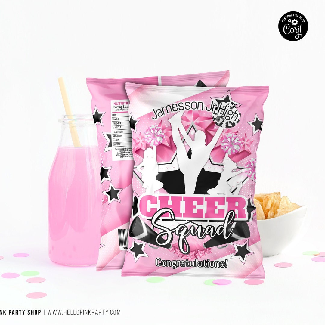 Cheerleading Squad Chip Bags, Chip Bag Template, Cheerleader Chip Bag ...