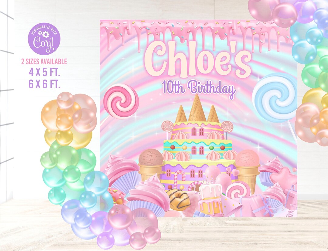 Candyland Birthday Backdrop: Sweets Party Banner, Editable Template ...