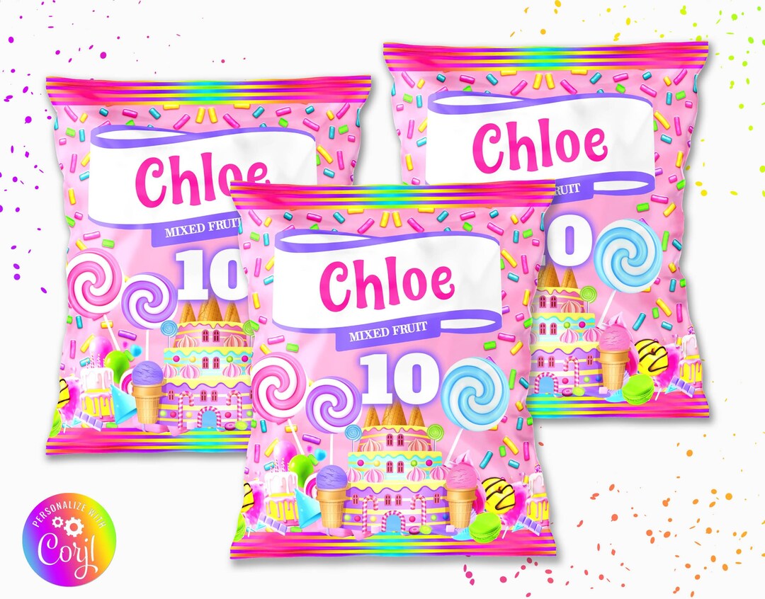 Candyland Birthday Fruit Snack Bag Editable Template Printable Donut ...