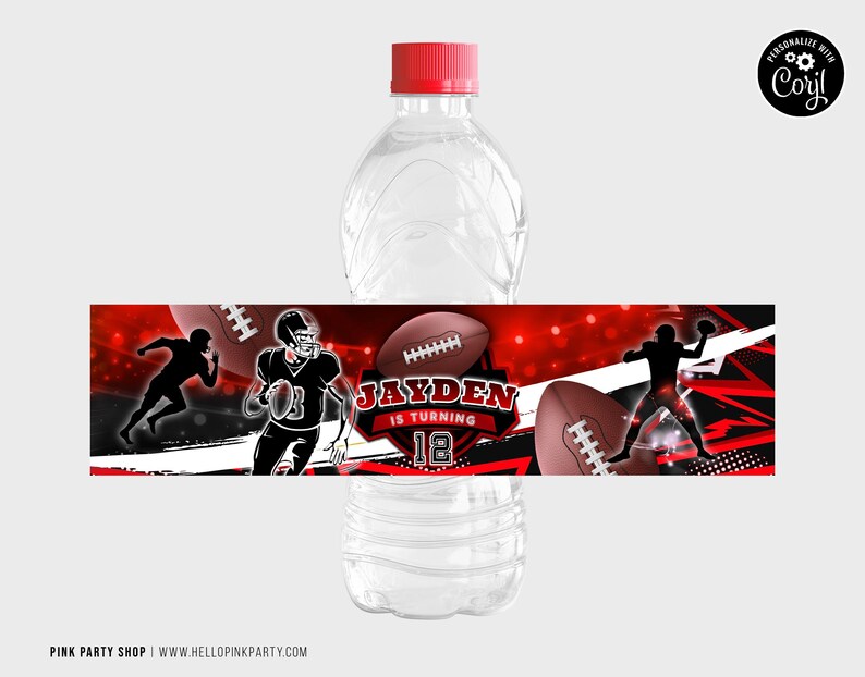 Football Birthday Water Bottle Labels: Editable Party Wrappers (digital ...
