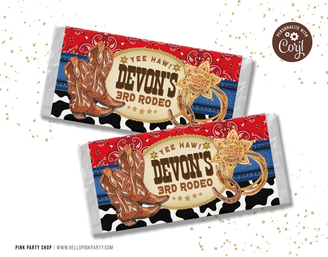 Cowboy Birthday Candy Bar Wrapper: Rodeo Chocolate Labels (editable ...
