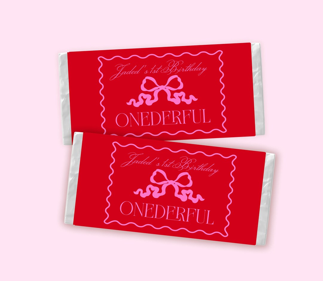 Lovely One Candy Bar Wrapper Birthday Decor Pink Bow 1st Birthday ...