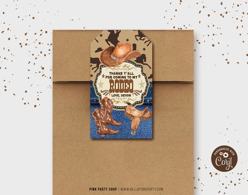 Cowboy Birthday Thank You Tag Template Printable Western - Etsy