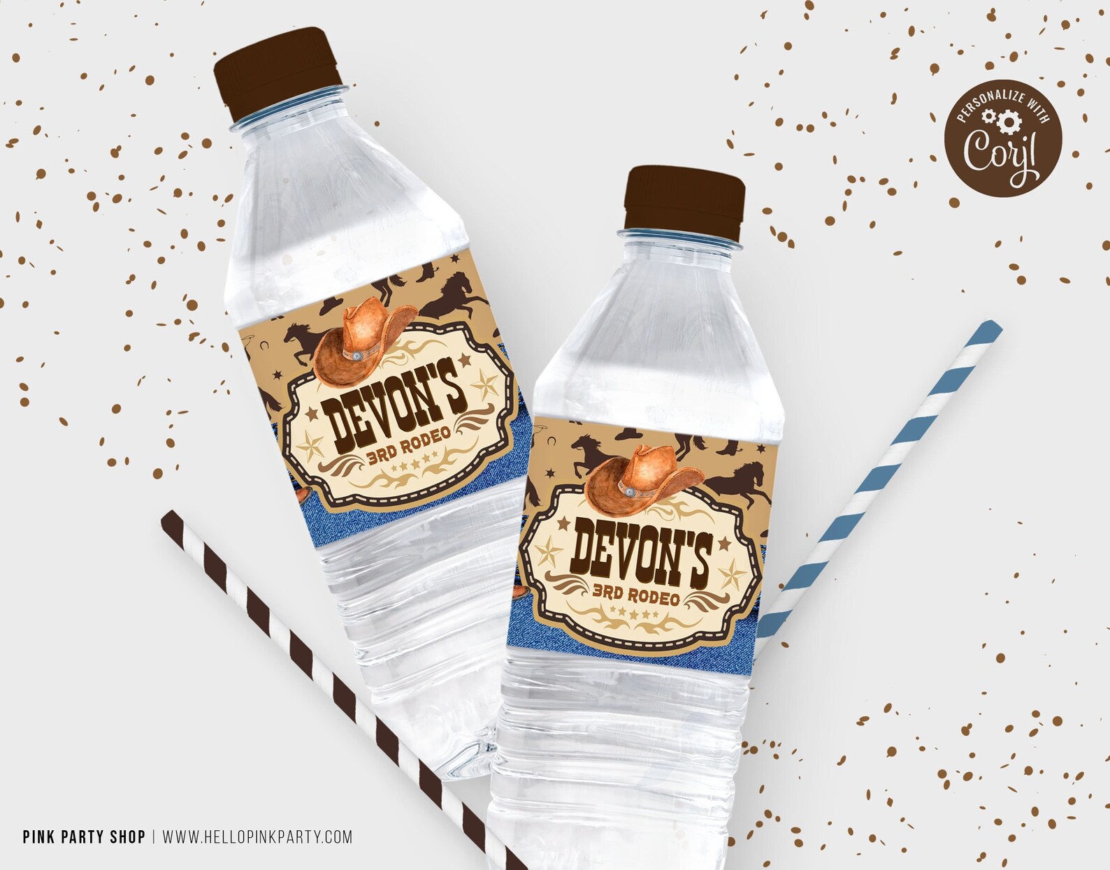 Cowboy Birthday Party Water Labels Wrapper, Printable Templates, 1st ...