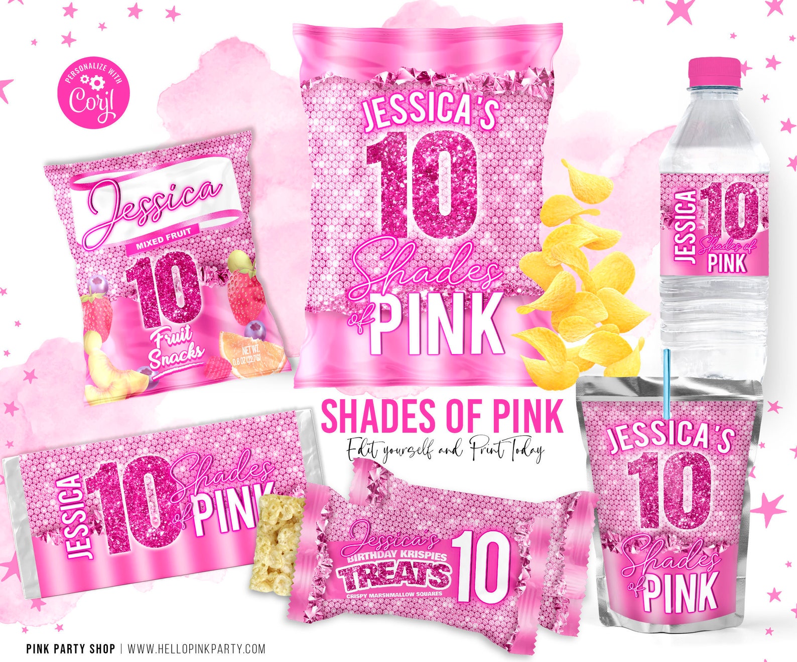 Shades of Pink Birthday Gift Bag Label: Editable Template Favor ...