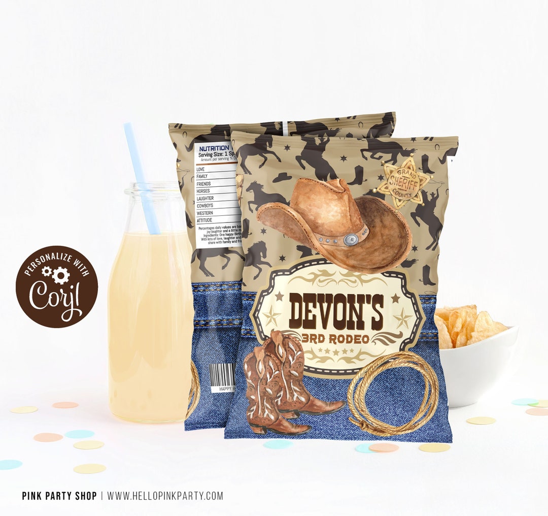 Cowboy Birthday Party Chip Bag Template: Editable Rodeo Favor ...
