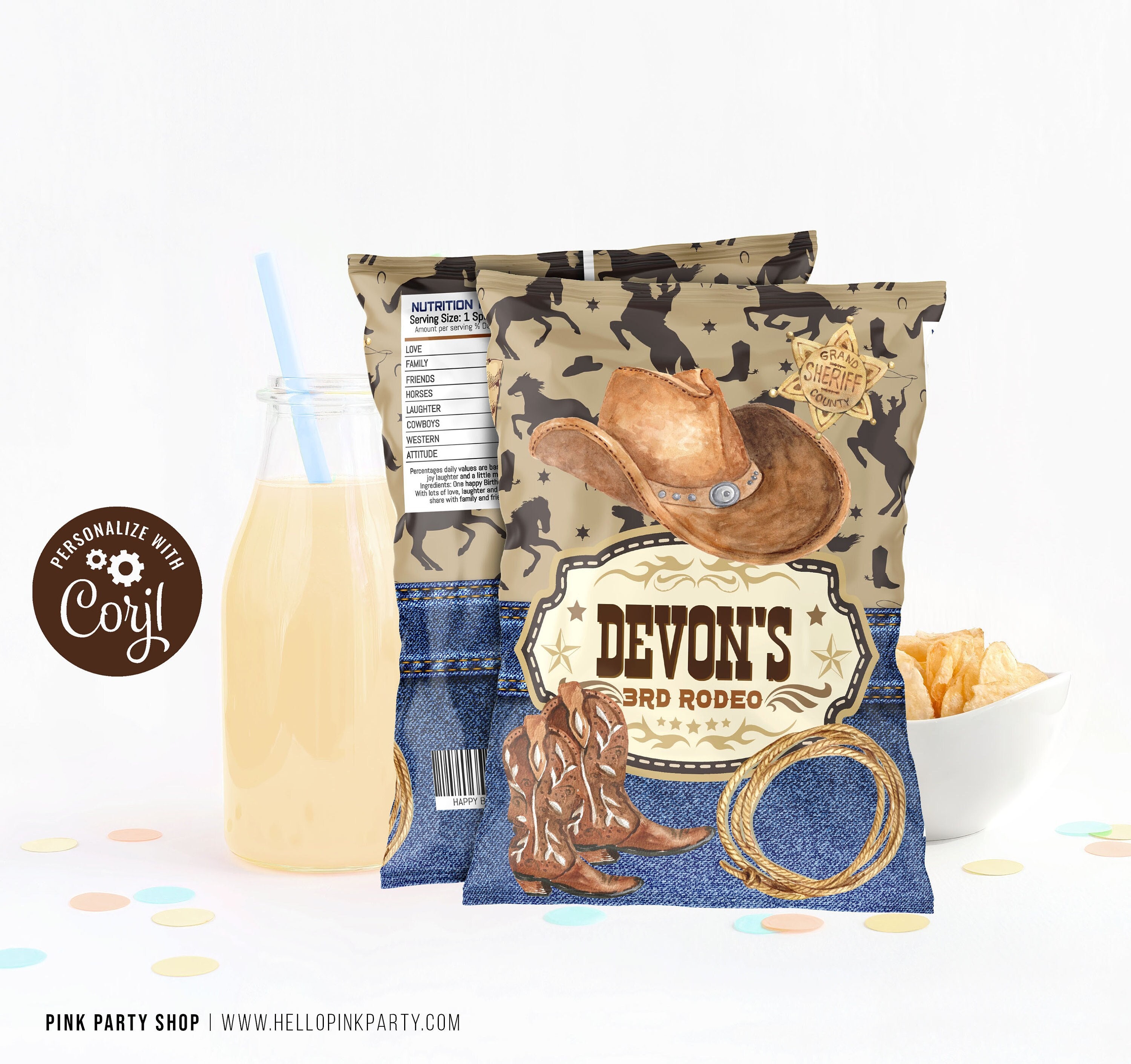 Cowboy Birthday Party Chip Bag Template Printable 1st Rodeo - Etsy