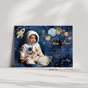 Editable Space Birthday Thank You Card Space Outer Space Planets Galaxy ...