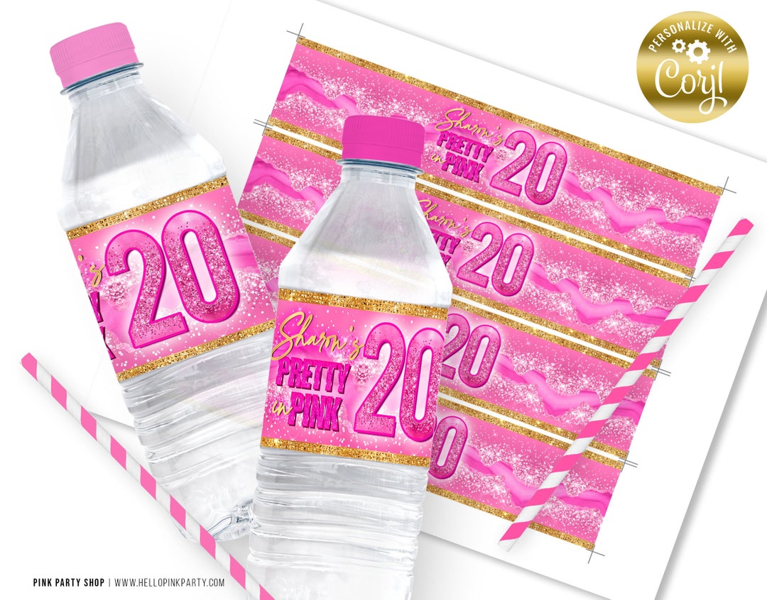 Shades of Pink Water Labels Wrapper, Editable Corjl Printable Templates ...