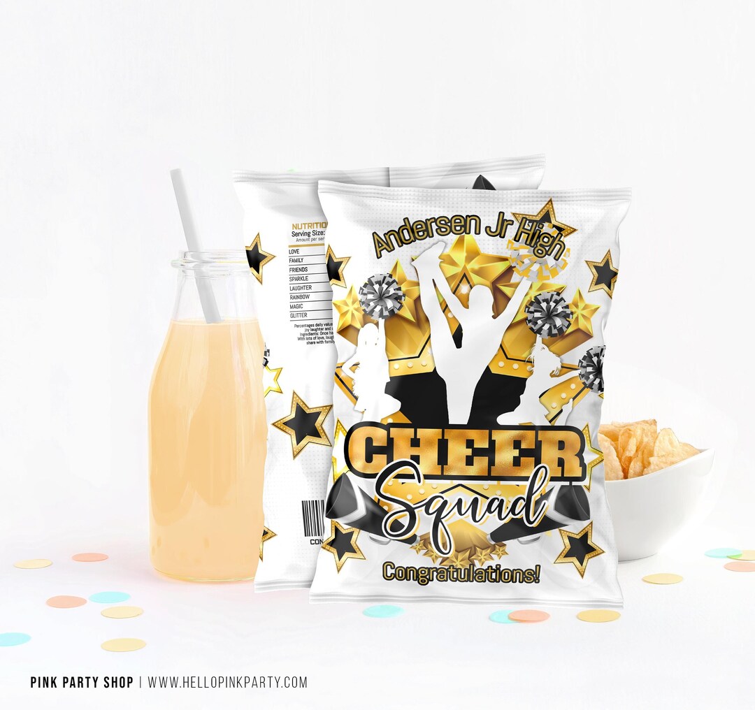 Cheerleading Squad Chip Bags, Chip Bag Template, Cheerleader Chip Bag ...
