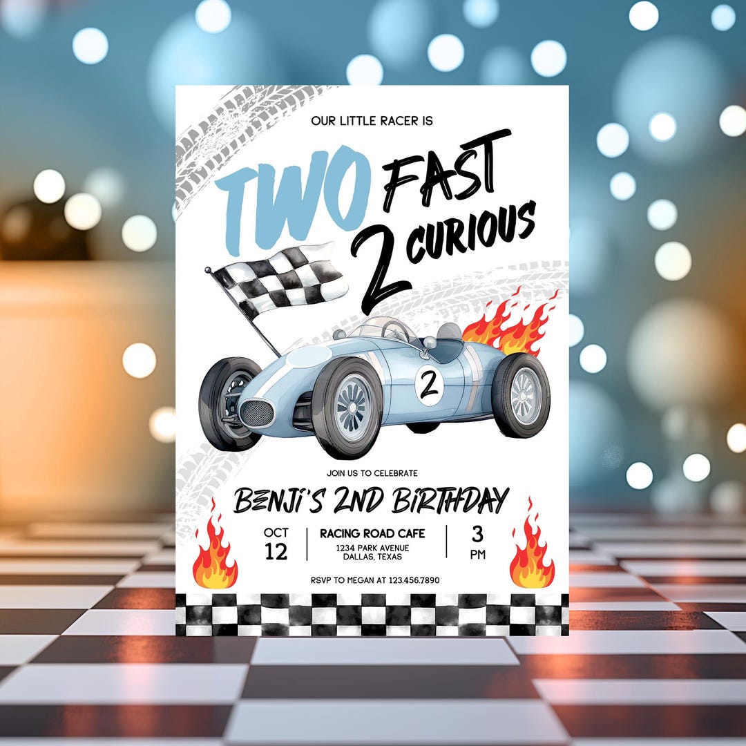 Two Fast Race Car 2nd Birthday Invitation: Editable Template (digital ...