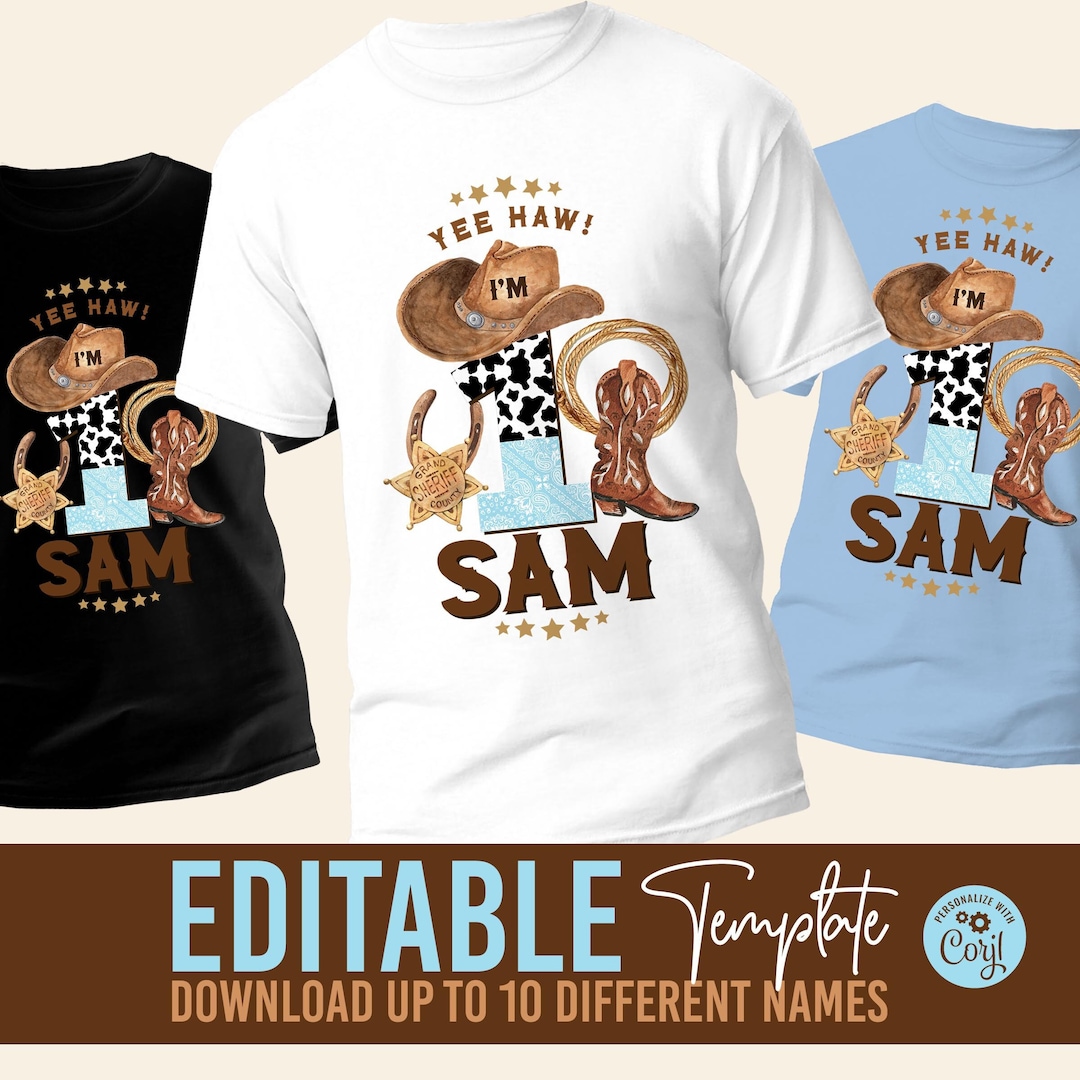 Cowboy Geburtstagsparty T-Shirt Design, druckbare Vorlage, 1st Rodeo T ...