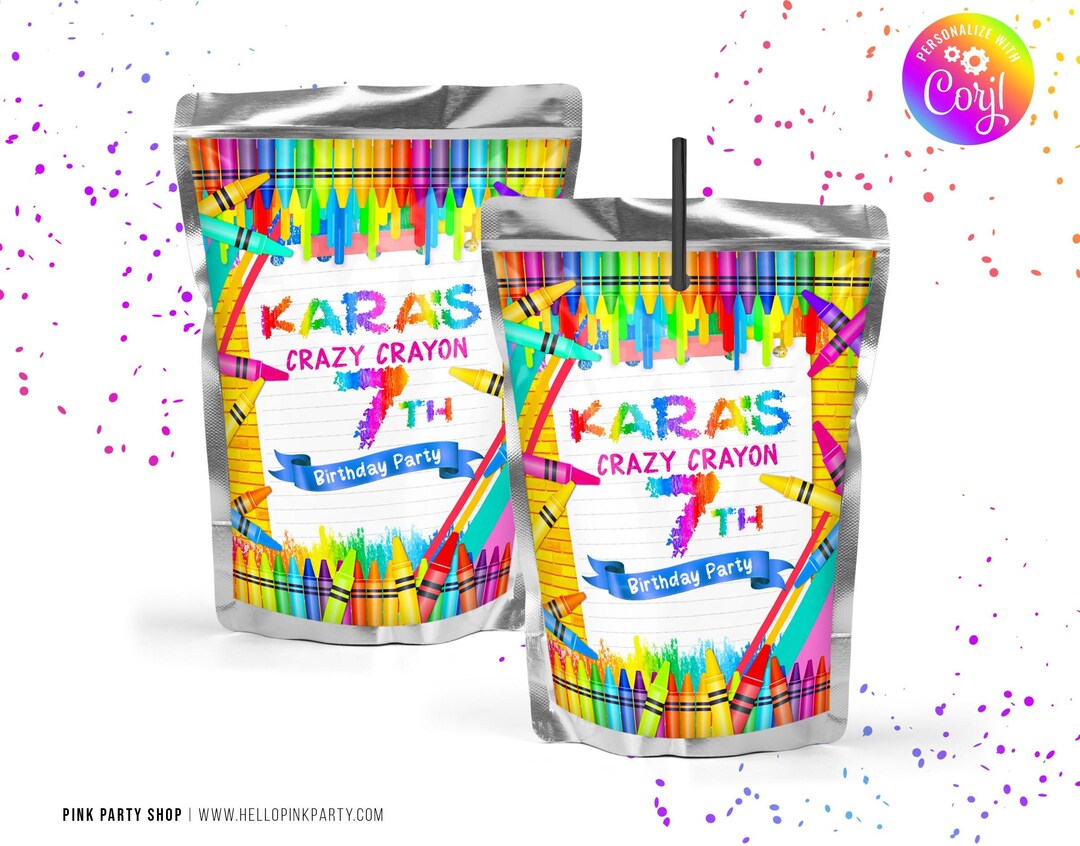Crayon Birthday Juice Pouch Label Editable Template Printable Arts ...
