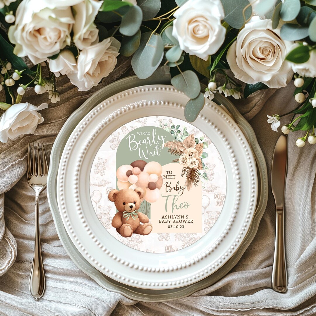 Editable Bear Charger Plate Insert Neutral Bear Reception Dinner ...