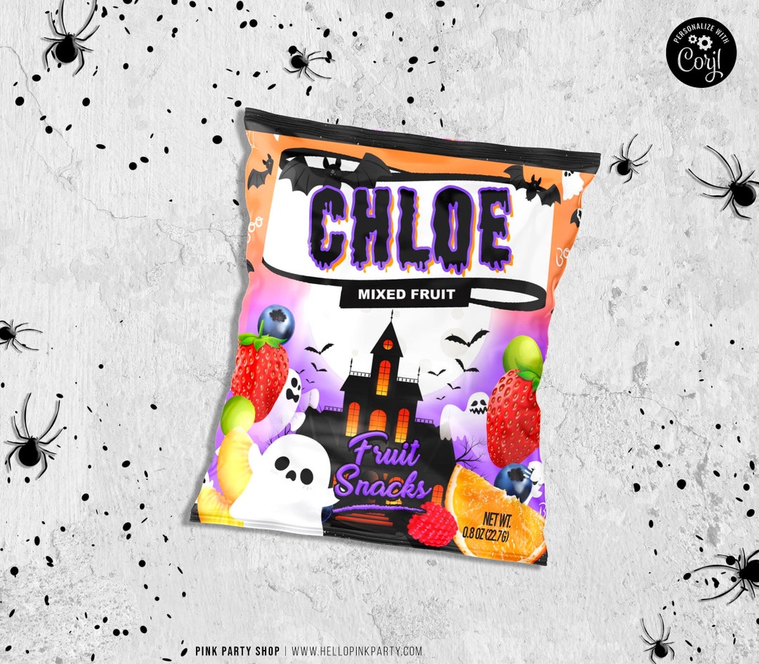 Halloween Birthday Fruit Snacks Bag Template Printable, Kids Birthday ...