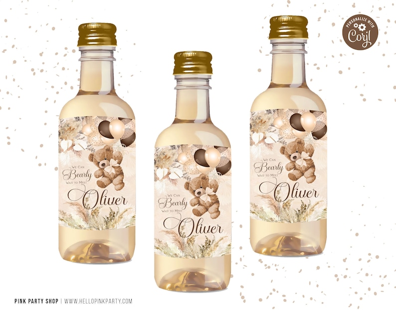 Teddy Bear Mini Wine Bottle Labels Editable Template Teddy - Etsy