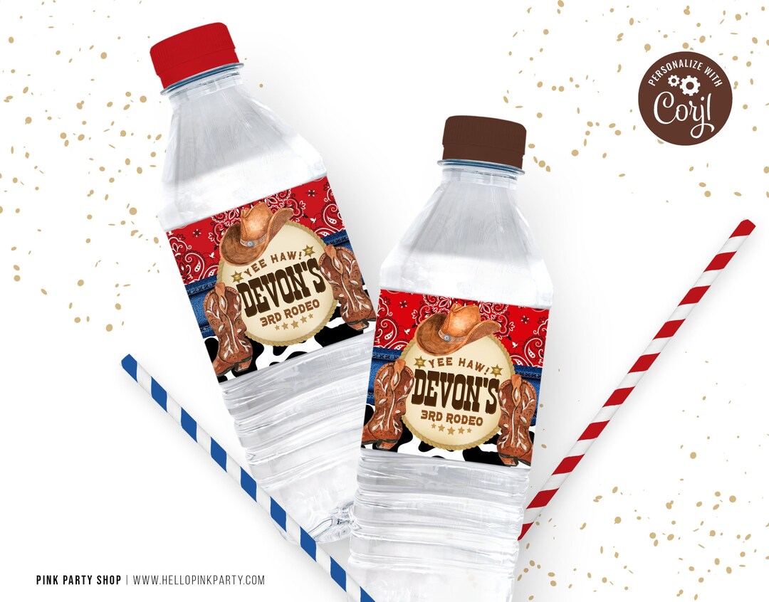 Cowboy Birthday Party Water Labels Wrapper, Printable Templates, 1st ...