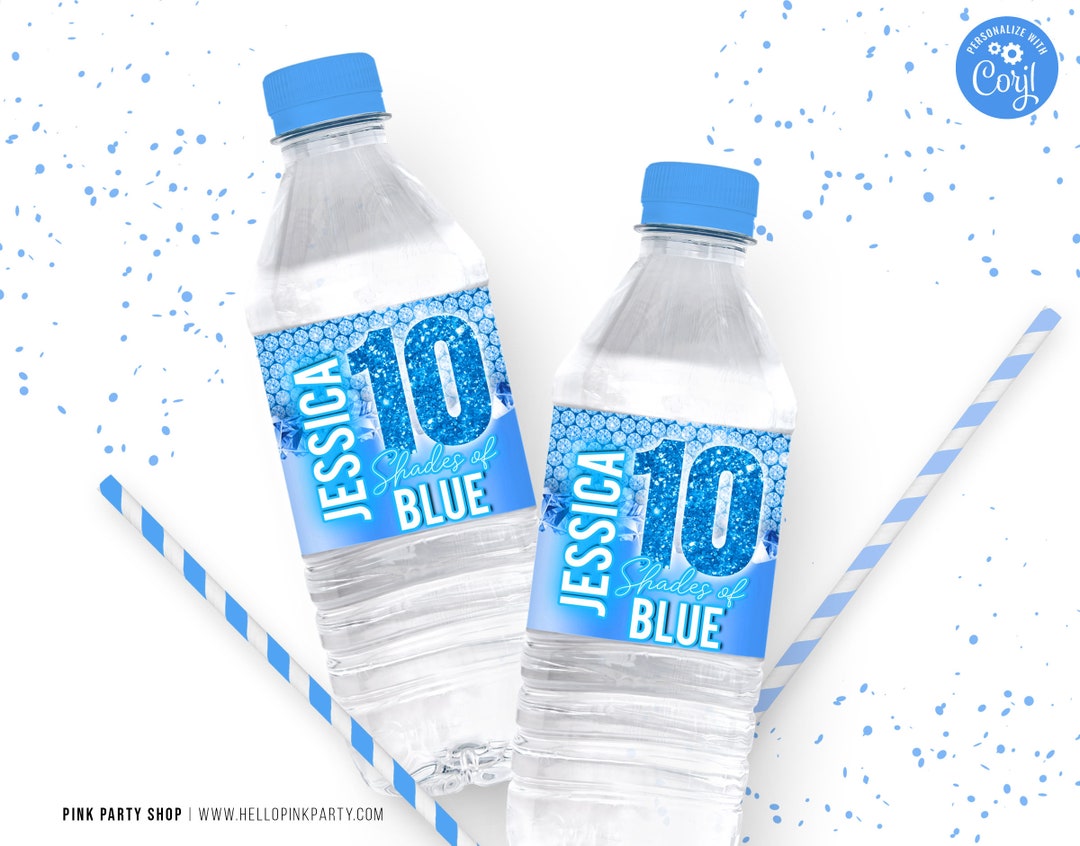 Shades of Blue Water Labels Wrapper, Editable Corjl Printable Templates ...