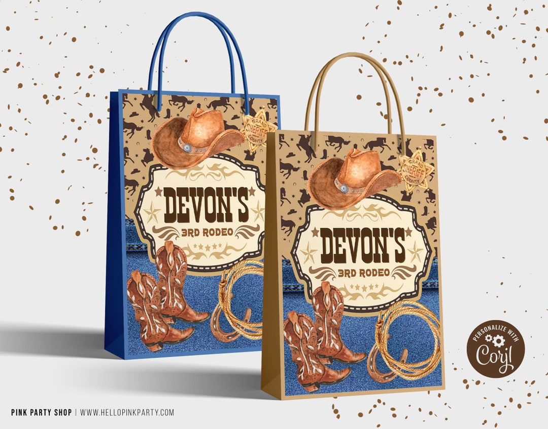 Cowboy Birthday Gift Bag Labels, Template Printable, Western Birthday ...