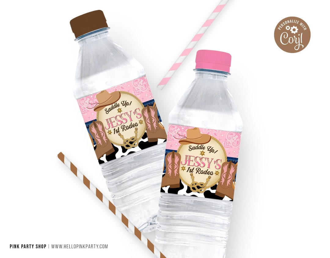 Cowgirl Birthday Party Water Labels Wrapper, Printable Templates, 1st ...