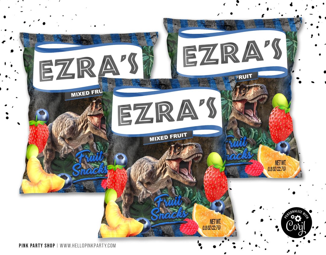 Jurassic Birthday Fruit Snack Wrapper: Dinosaur Party Favor (editable ...
