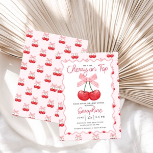 Cherry Diaper Raffle Sign Cherry on Top Baby Shower Pink Bow Baby ...