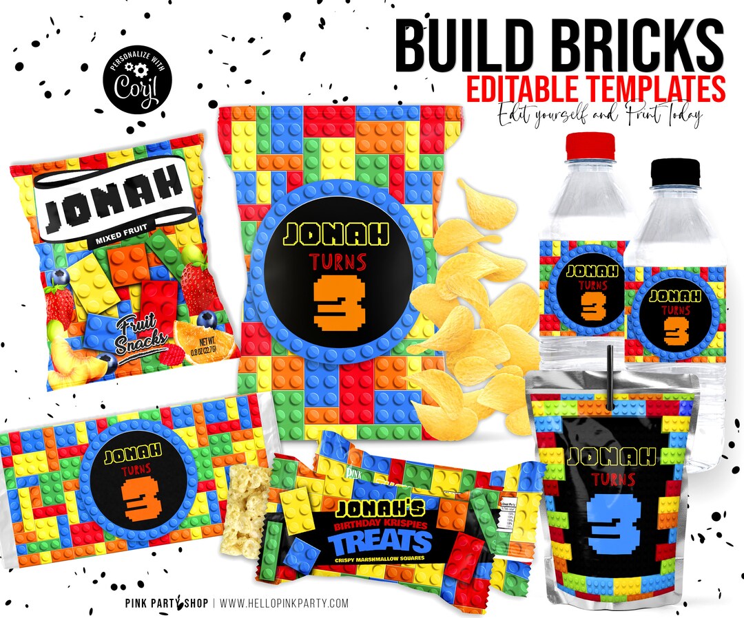 Blocks Birthday Party Bundle Kit, Template Printable, Building Bricks ...