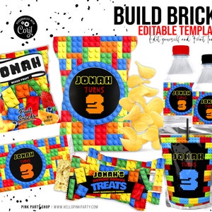 Blocks Birthday Party Bundle Kit, Template Printable, Building Bricks ...