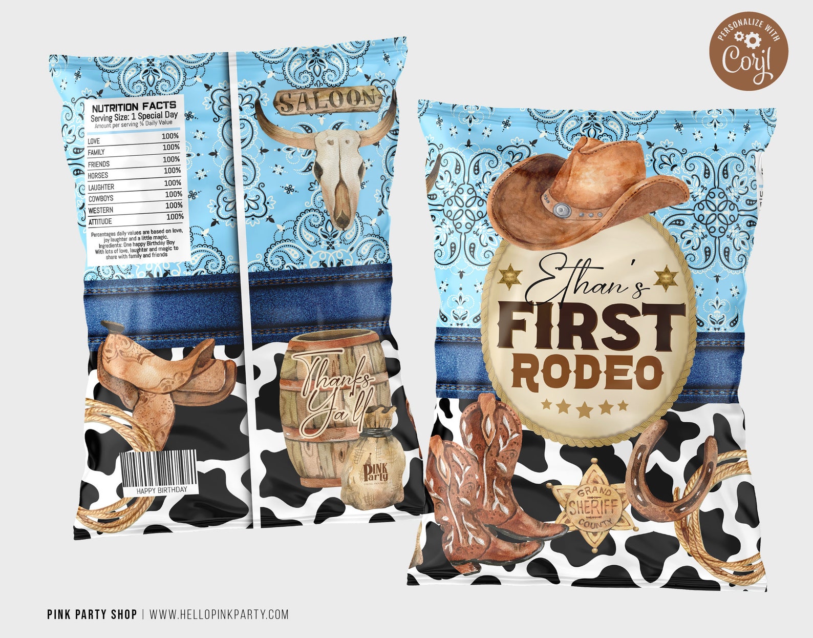 Cowboy 1st Rodeo Chip Bag Editable Template: Western Birthday Party ...
