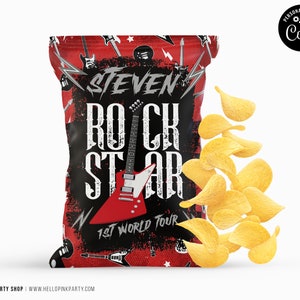 ROCK N ROLL Birthday Party Chip Bag, Template Printable, Rock Party ...