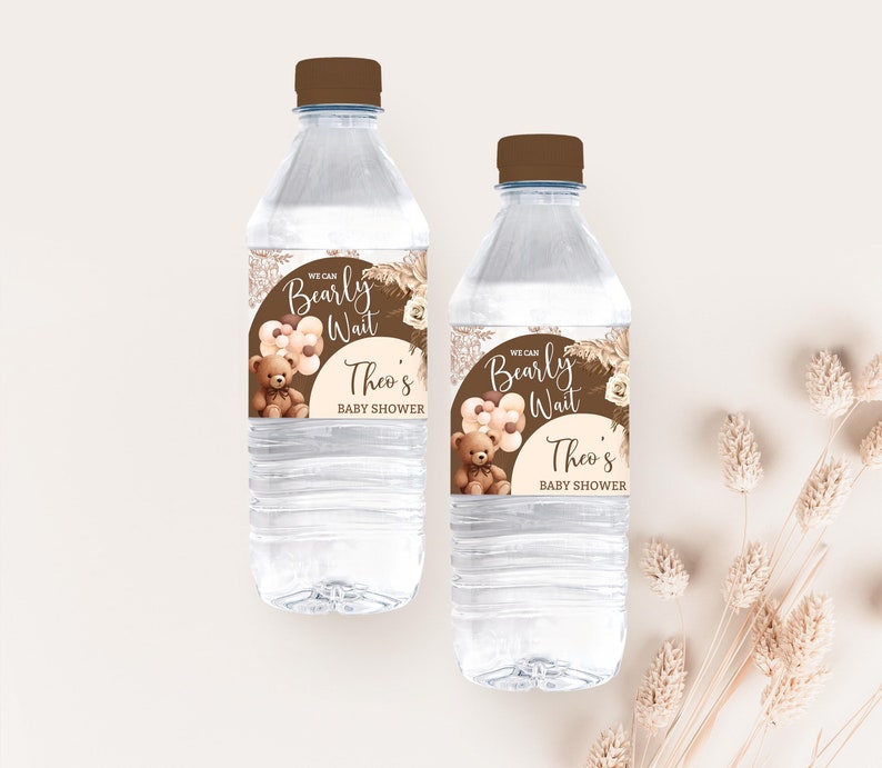 Bear Baby Shower Water Bottle Label: Boho Gender Neutral (digital ...