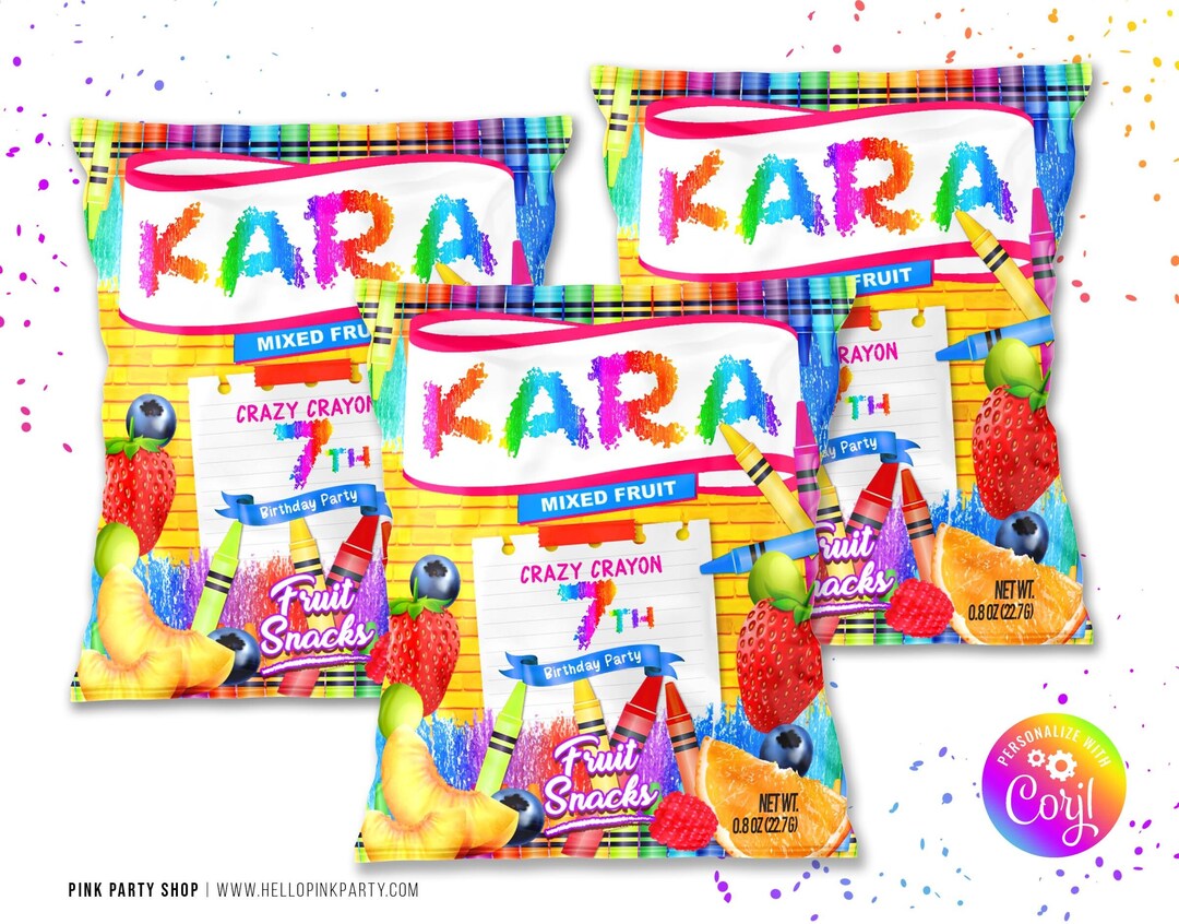 Crayon Birthday Fruit Snack Wrapper Editable Template Printable Arts ...