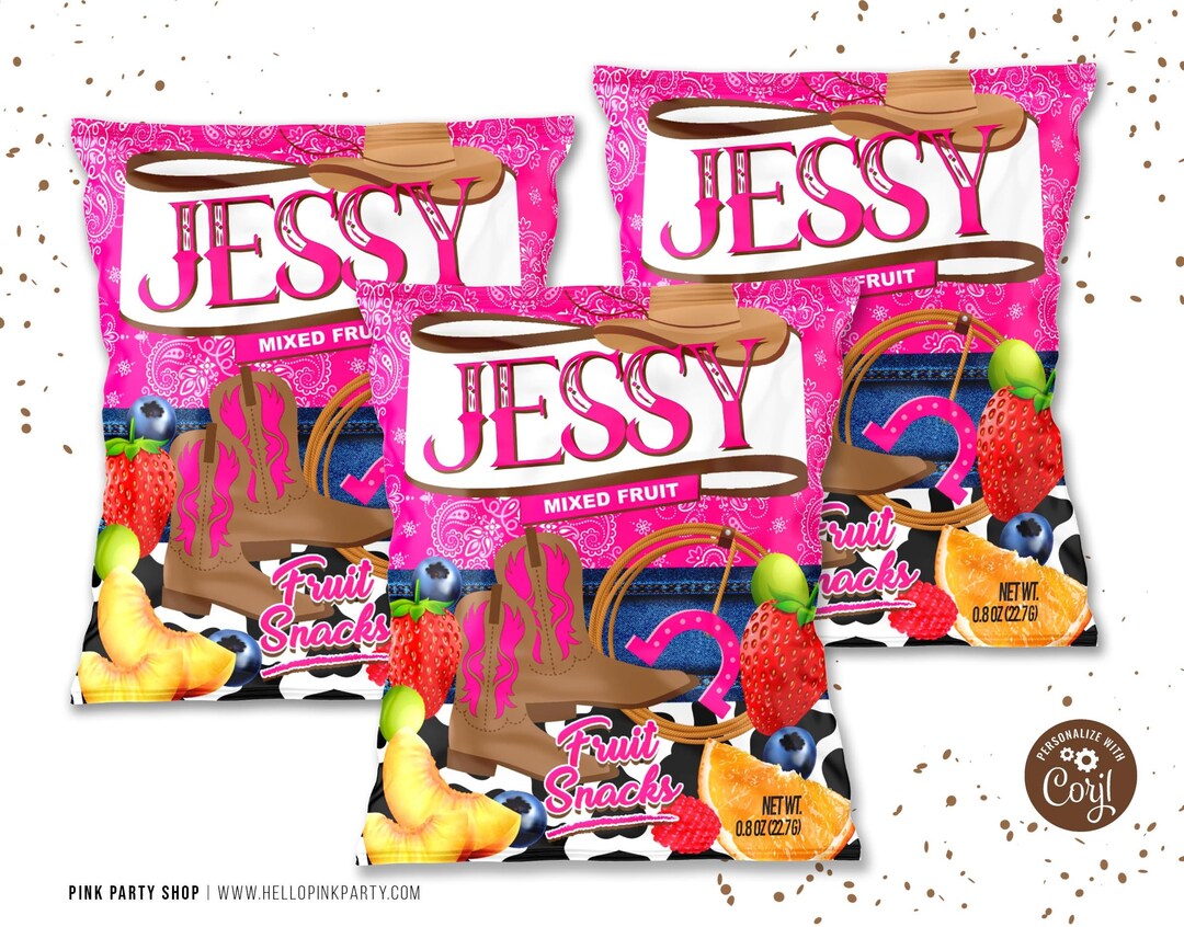 Cowgirl Birthday Fruit Snacks Bag Editable Template Printable 1st Rodeo ...