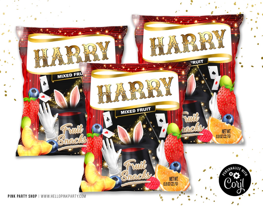 Magician Birthday Fruit Snacks Bag Template Printable, Magic Show ...