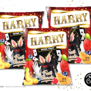 Magician Birthday Fruit Snacks Bag Template Printable, Magic Show ...