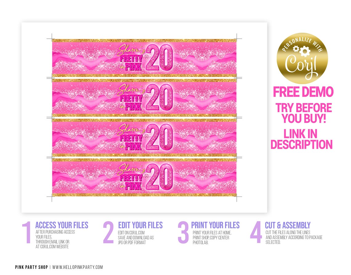 Shades of Pink Water Labels Wrapper Editable Corjl Printable - Etsy