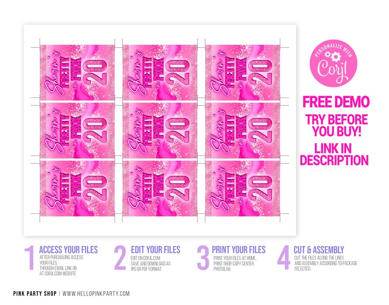 Shades of Pink Mini Wine Bottle Labels Editable Template - Etsy