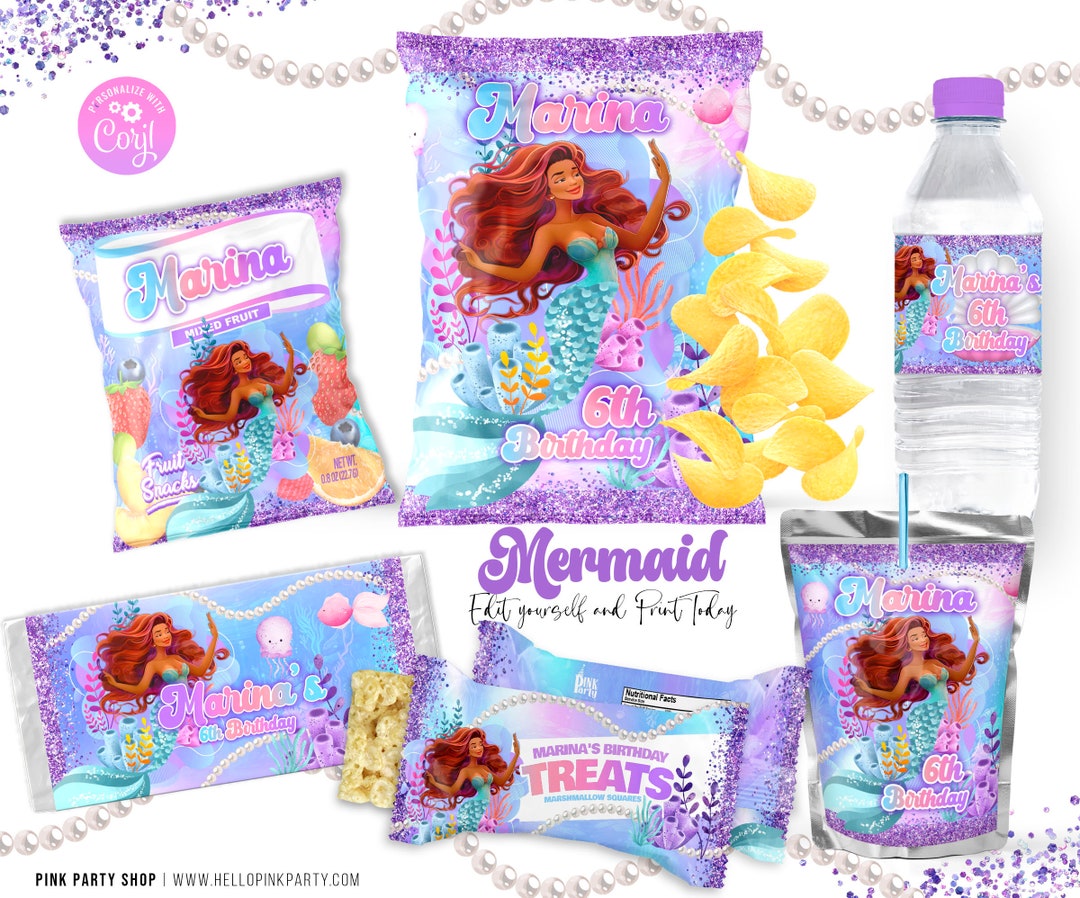 Mermaid Birthday Party Bundle: Editable Favor Labels (digital Download ...